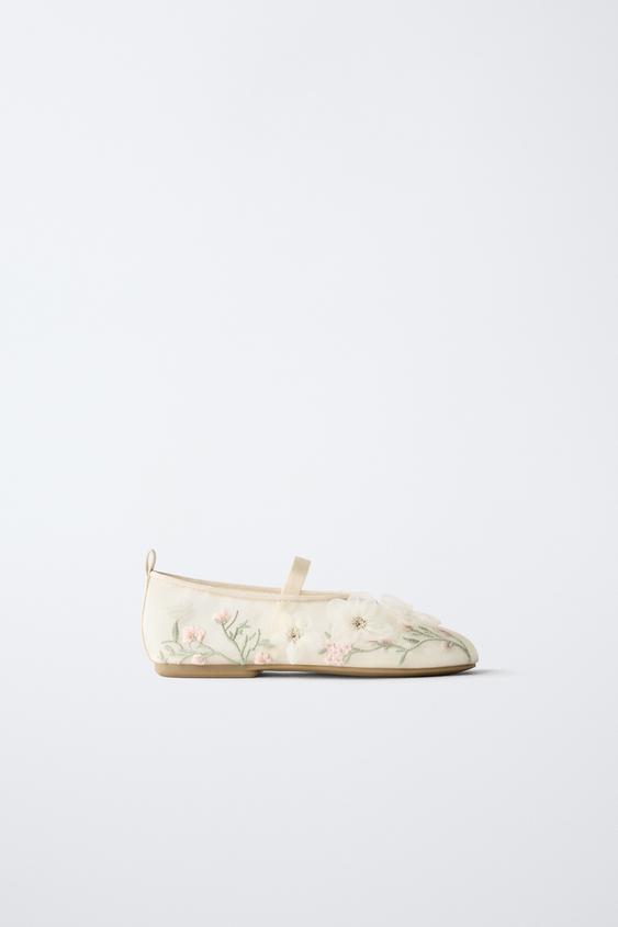 FLORAL BALLET FLATS - Ecru White | ZARA Turkey
