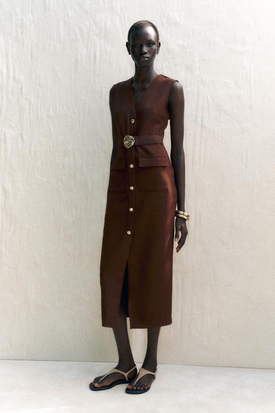 BELTED CREPE MIDI DRESS - Brown | ZARA Ireland