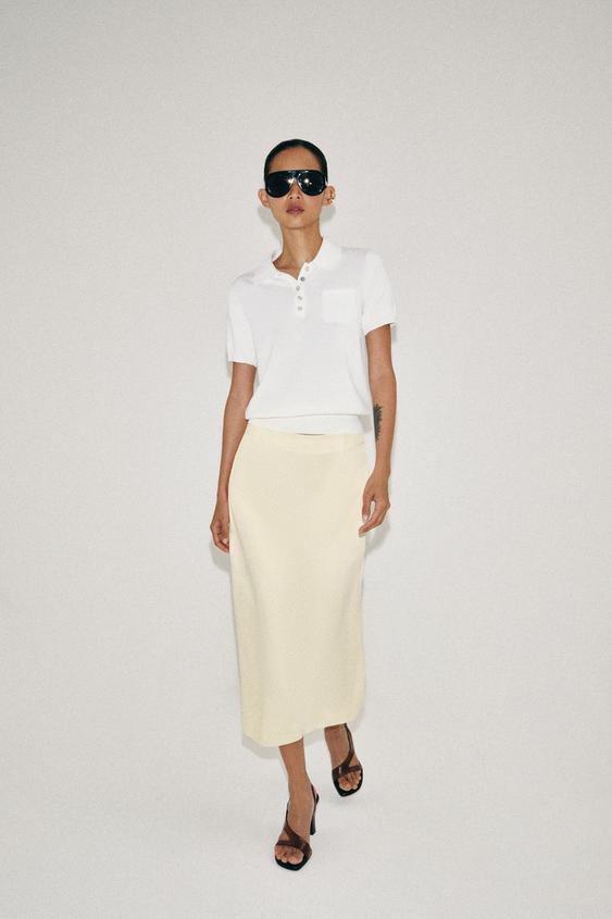 JUPE MIDI DROITE ZW COLLECTION - Écru | ZARA Canada