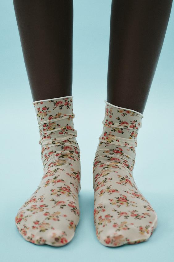 FINE FLORAL PRINT SOCKS - Ecru | ZARA Australia