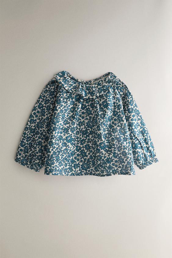 BABYSHIRT MET BLOEMEN - Ecru / Blauw | ZARA België / Belgique