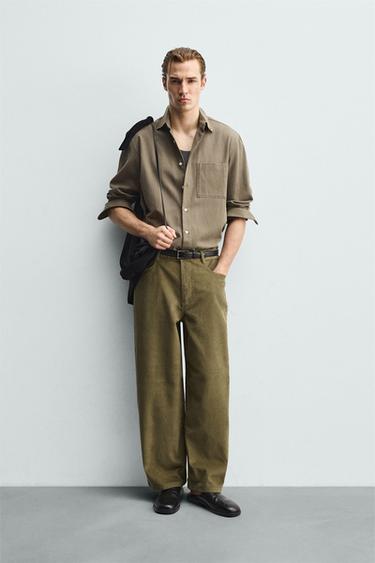 BALLOON FIT CORDUROY TROUSERS - Khaki | ZARA India