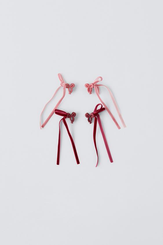 PACK OF FOUR BOW HAIR CLIPS - Red | ZARA United Kingdom