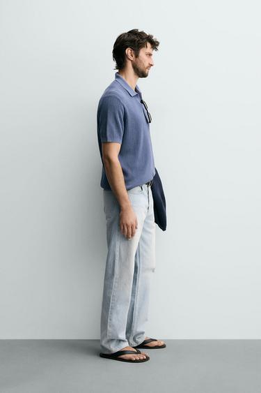 POLO EN MAILLE REGULAR FIT STRUCTURÉ - Bleu ciel délavé | ZARA France