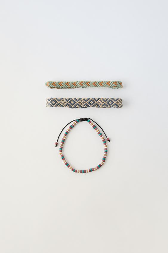 3 Pack Beaded Cord Bracelets Sea Green Zara Thailand