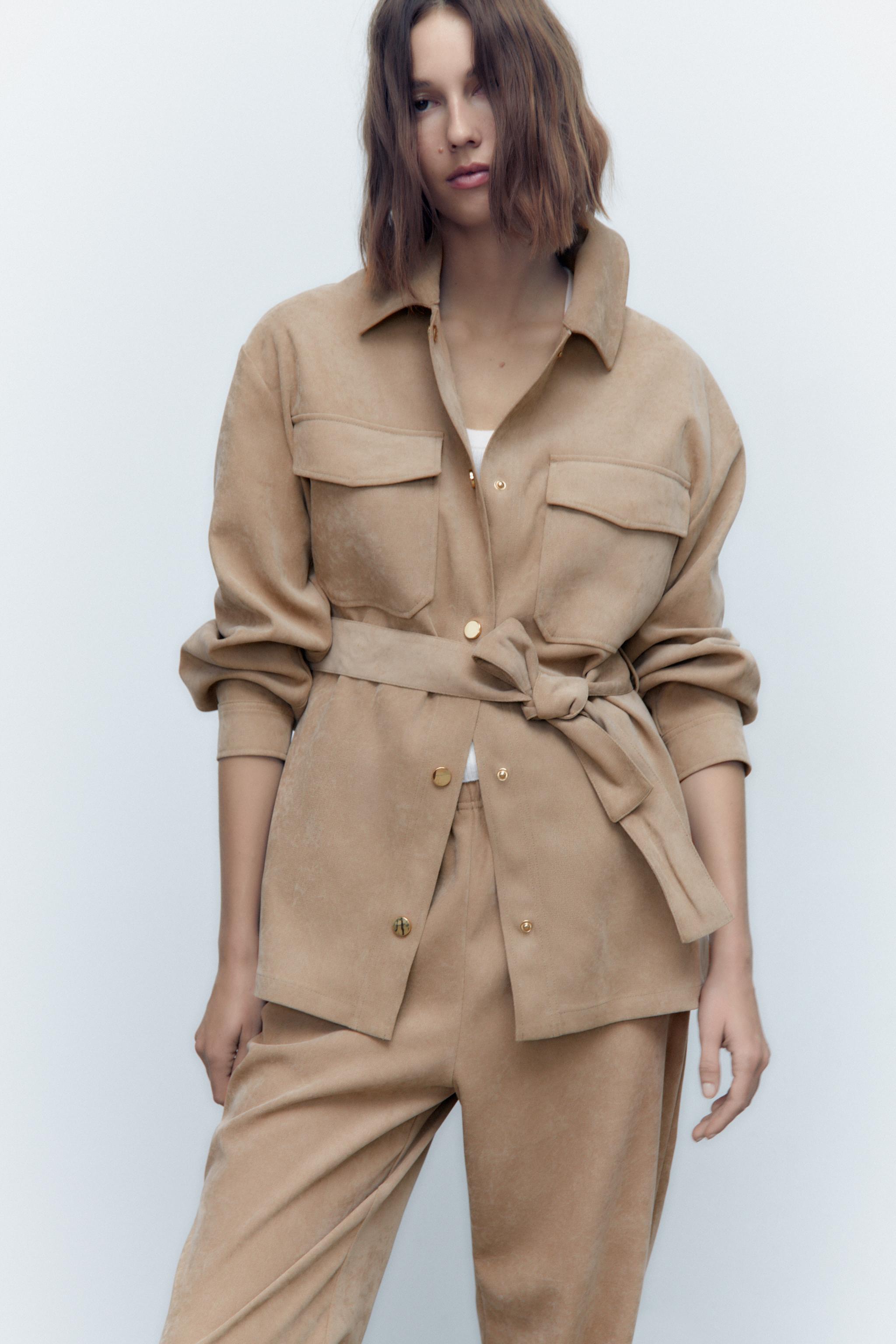 BELTED OVERSHIRT WITH GOLDEN BUTTONS Beige ZARA Singapore