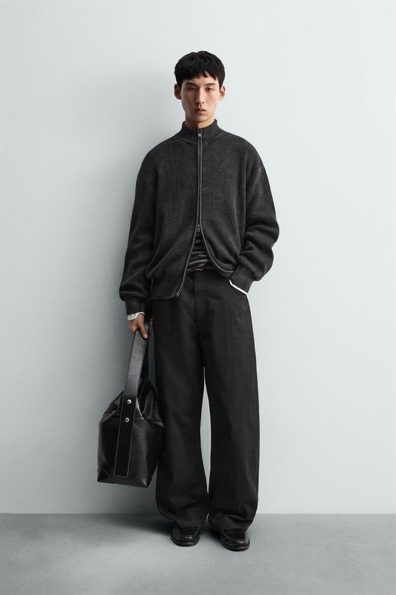 WASHED TEXTURED KNIT CARDIGAN - Navy blue | ZARA United States
