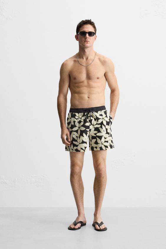 FLORAL PRINT LONG SWIMMING TRUNKS - Black | ZARA Mexico