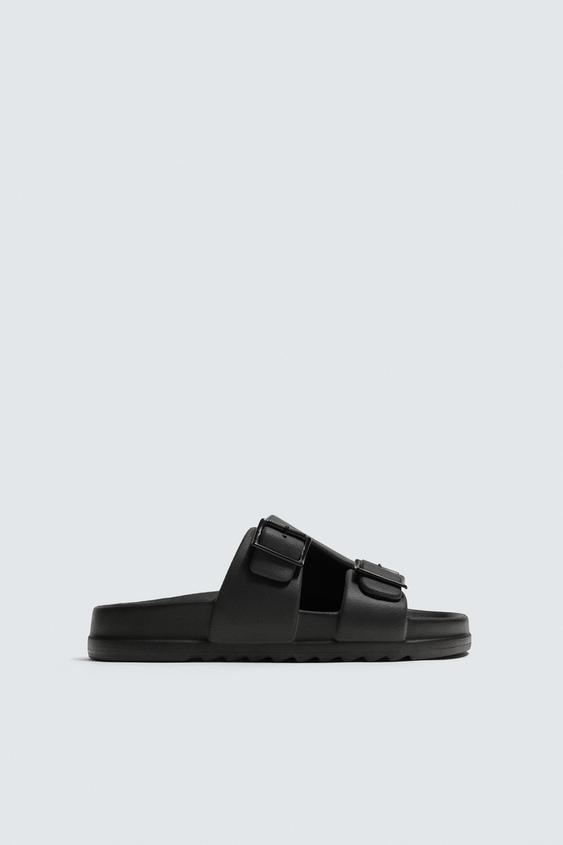 RUBBERIZED DOUBLE STRAP SANDALS - Black | ZARA United States