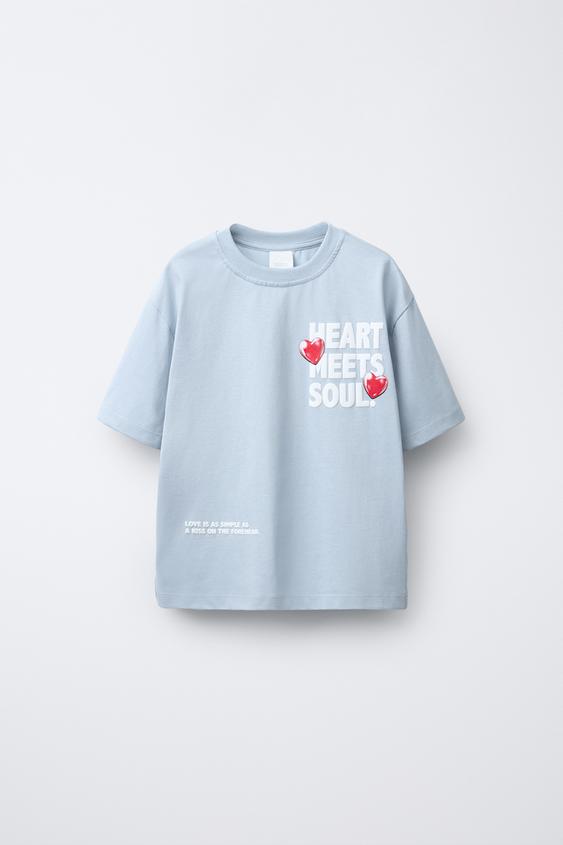 T-SHIRT WITH RAISED PRINT DESIGN - Blue | ZARA Singapore