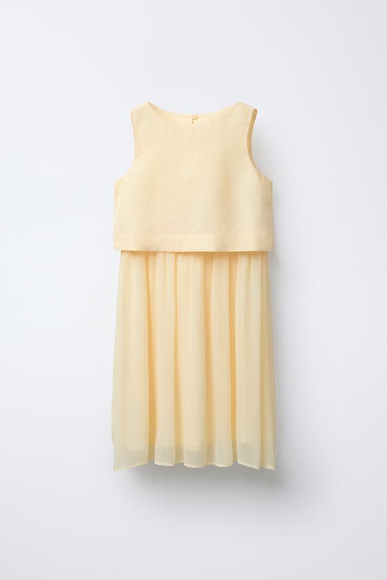 LINEN CONTRAST DRESS - Pastel yellow | ZARA Ireland