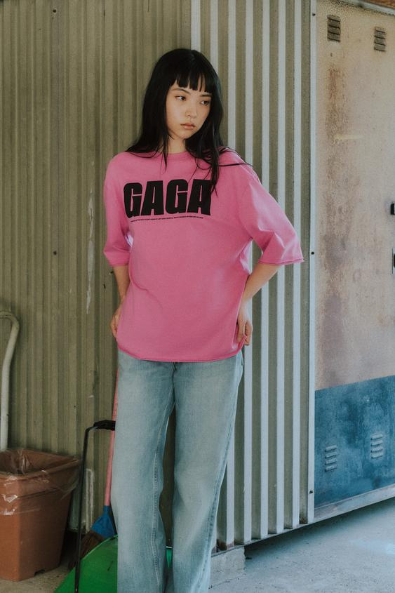 LADY GAGA ウォッシュ加工Tシャツ - ピンク | ZARA Japan / 日本