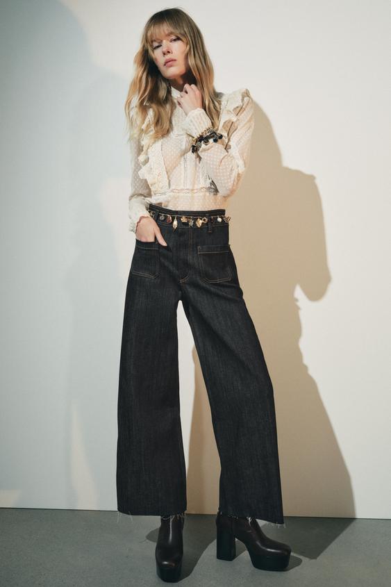 Zw Collection High Waist Wide Leg Jeans Indigo Zara United States