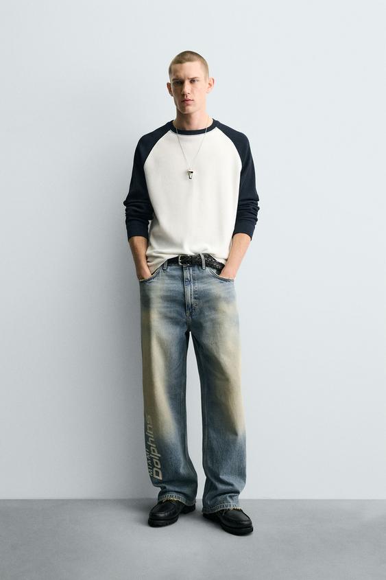 NFL MIAMI DOLPHINS EMBROIDERED RELAXED FIT JEANS - Mid-blue | ZARA ...