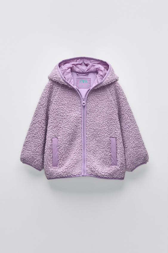 HOODED FAUX SHEARLING JACKET - Mauve | ZARA Singapore