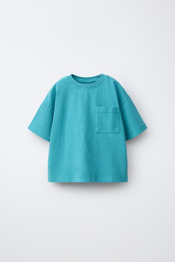CAMISETA GARMENT DYED COM BOLSO - Azul | ZARA Brasil