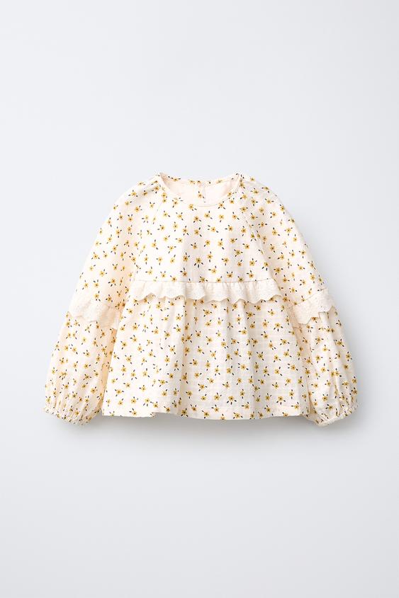FLORAL LACE RUFFLE BLOUSE - Ecru | ZARA Mexico