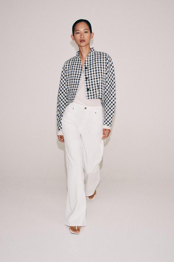 ZW COLLECTION CHECK JACKET - Ecru / Blue | ZARA United Kingdom