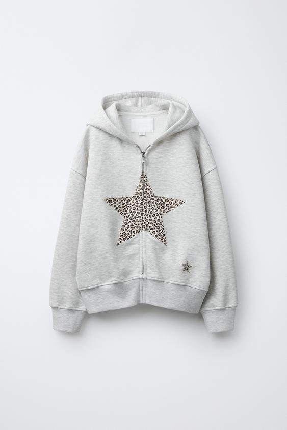 ANIMAL PRINT STAR ZIP-UP HOODIE - Grey marl | ZARA Spain