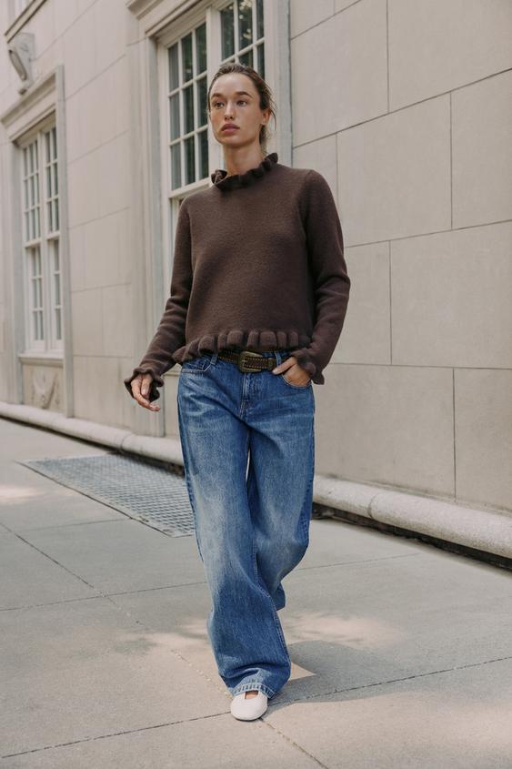 RUFFLED KNIT SWEATER - Brown | ZARA United States