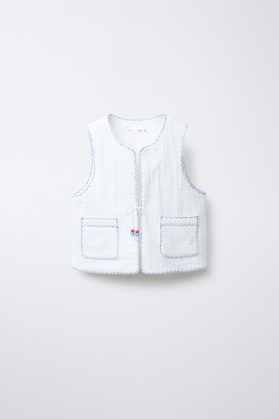 KONTRAST NAKIŞLI KAPİTONE YELEK - Ekru | ZARA Türkiye / Turkey