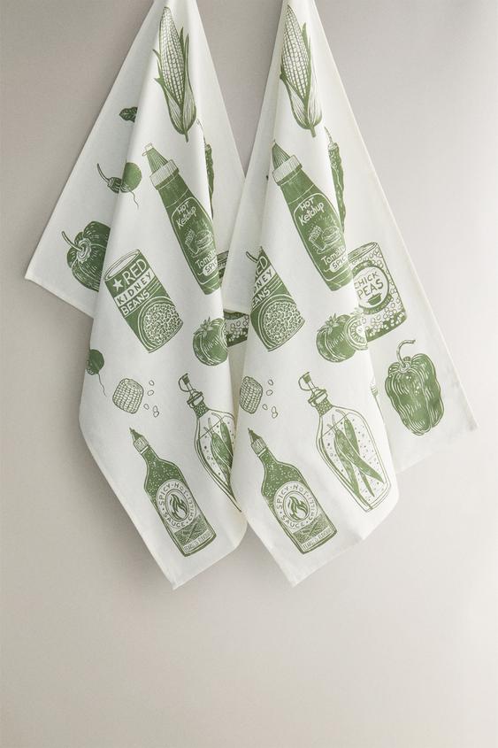 BBQ PRINT KITCHEN TOWELS (SET OF 2) - Ecru | ZARA Canada