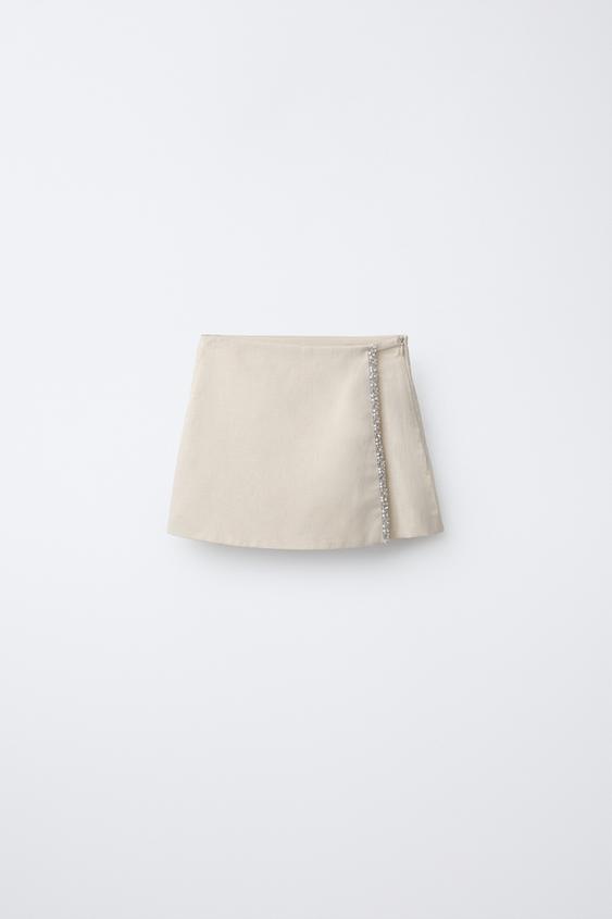 FALDA BERMUDA LINO Y ALGODÓN JOYA - Arena | ZARA España