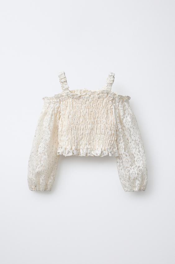 SHINY ELASTICATED TOP - Ecru | ZARA Singapore