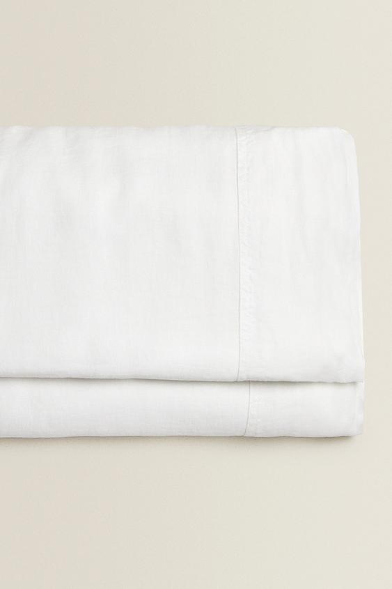 WASHED LINEN FLAT SHEET (160 GSM) - White | ZARA Canada