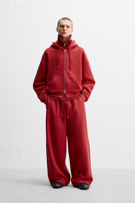 Limited Edition Heavyweight Zip Up Hoodie Red Zara Canada