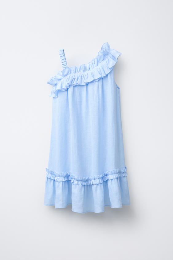 RUFFLED DRESS. 100% LINEN - Sky blue | ZARA United States