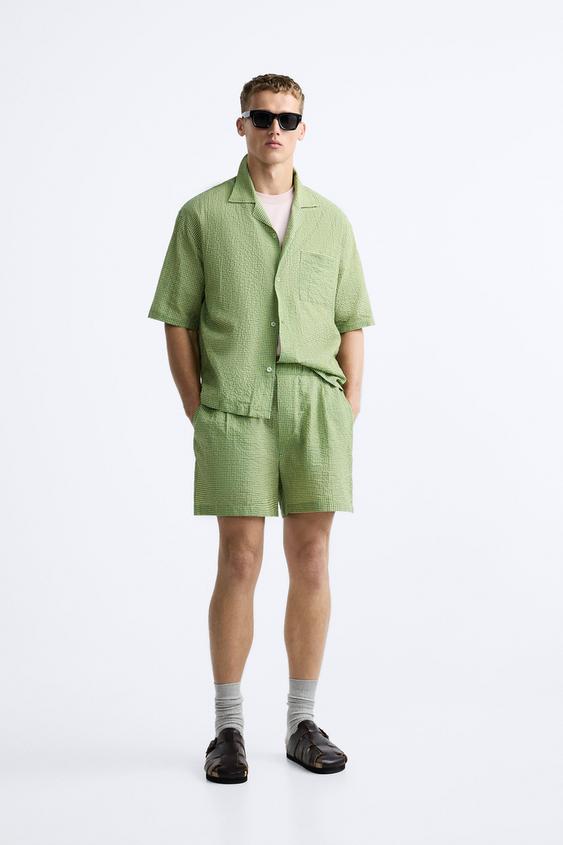 Chemise À Texture Et Carreaux Vert Clair Zara Belgique Belgium