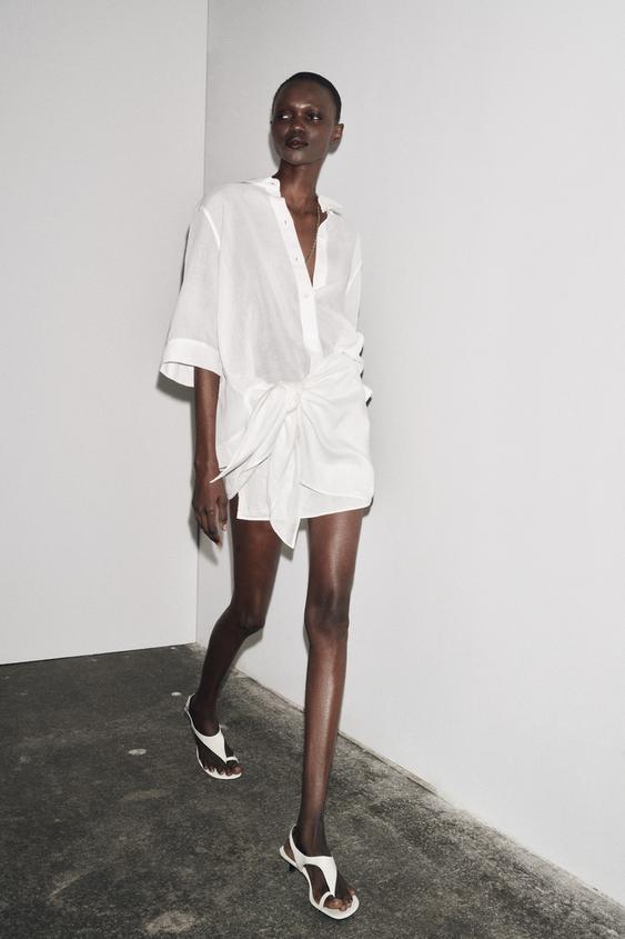 ΚΟΝΤΗ ΦΟΥΣΤΑ ΛΙΝΟ 100 Zw Collection Λευκό Zara Greece Ελλαδα
