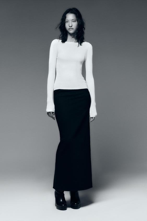 JERSI RAJUTAN KAIN RIB - Krem | ZARA Indonesia