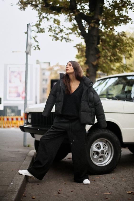 Water And Wind Protection Cropped Puffer Anorak Black Zara Cambodia