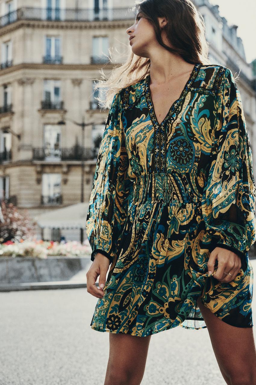 Contrast printed dress zara online