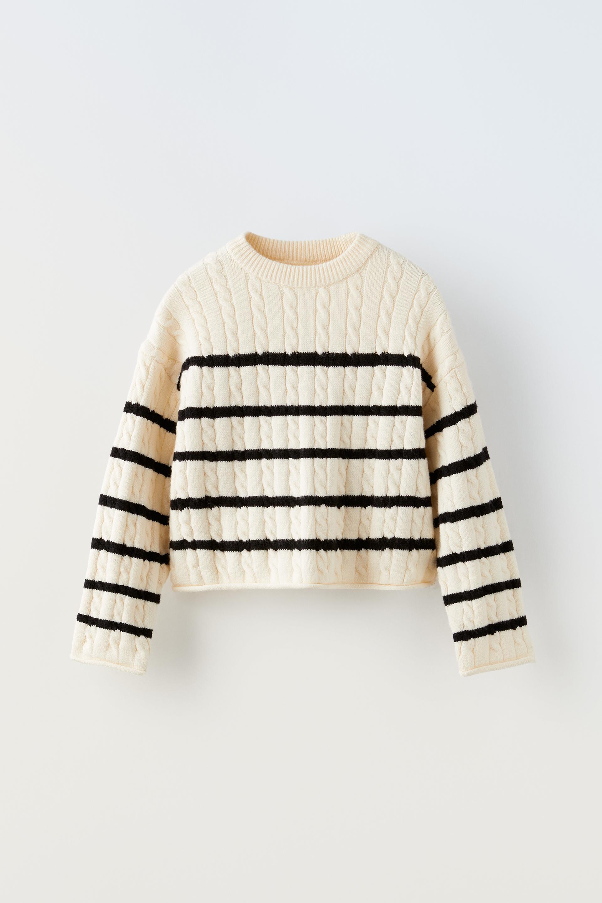 STRIPED CABLE KNIT SWEATER Black Ecru ZARA Australia striped-cable-knit-sweater-black-ecru-zara-australia