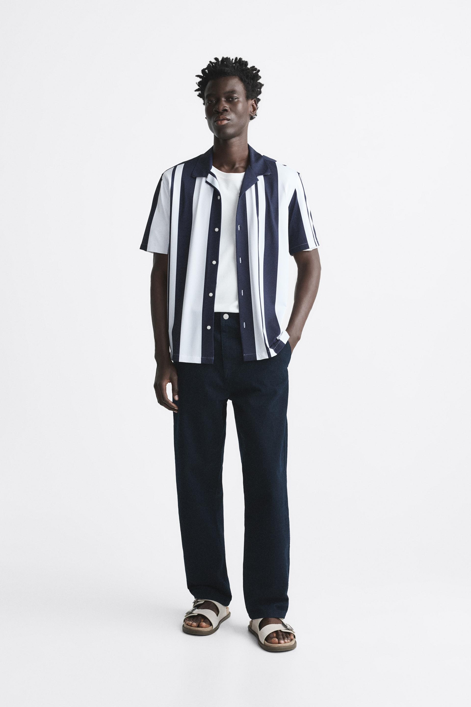 PRINTED STRETCH SHIRT Blue White ZARA Australia printed-stretch-shirt-blue-white-zara-australia