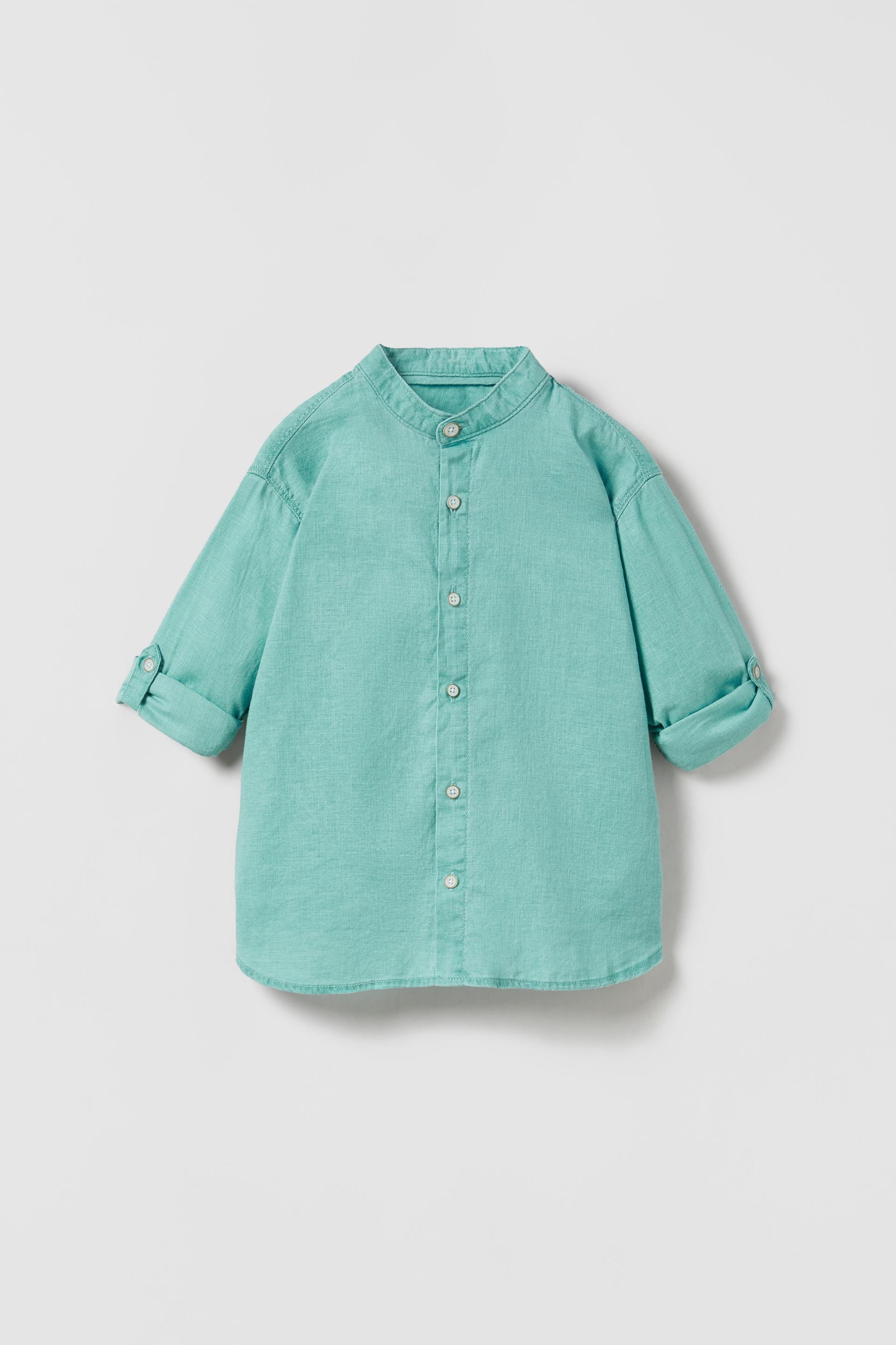 LINEN BLEND SHIRT Blue Green ZARA New Zealand