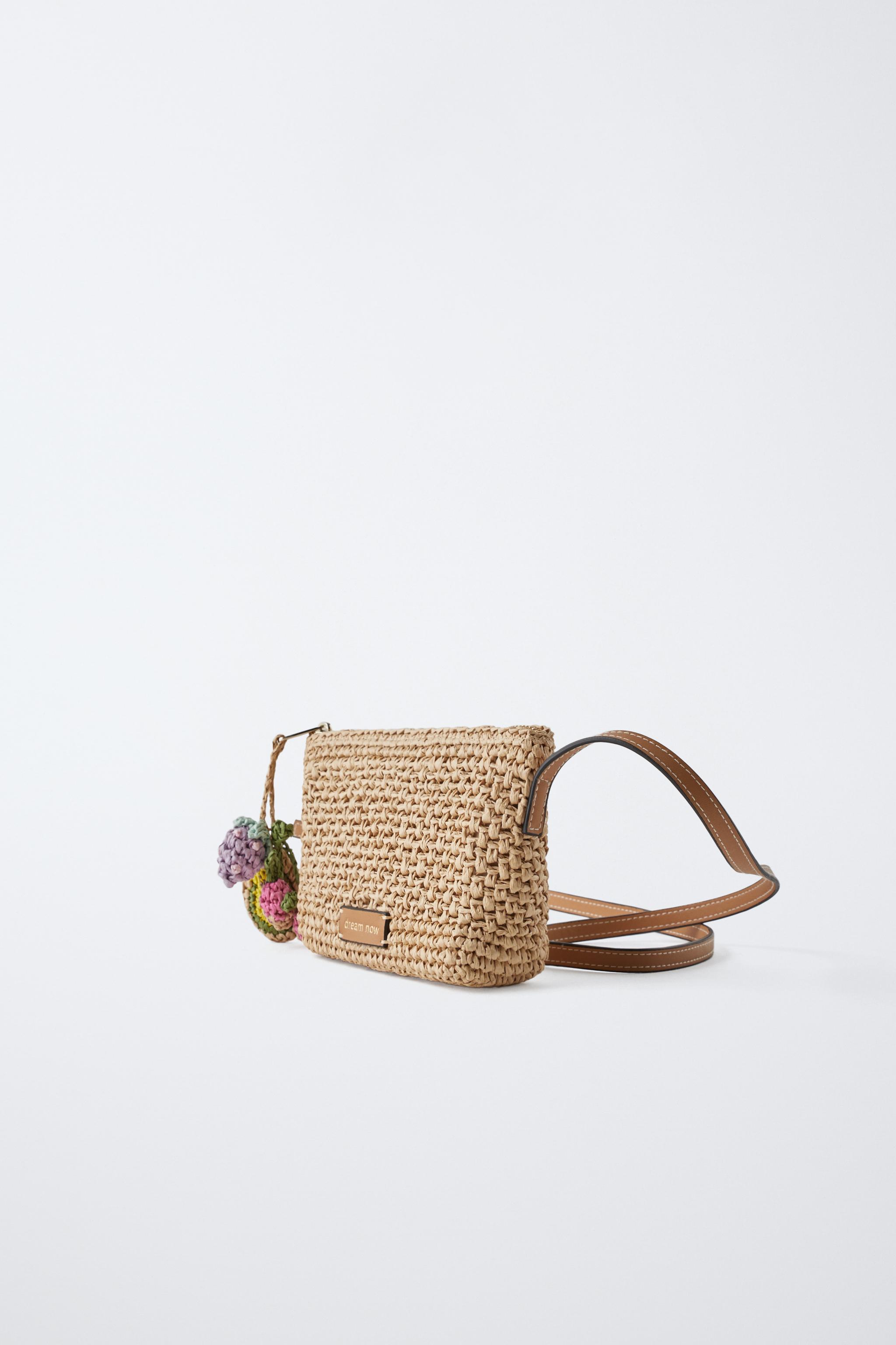 Zara Raffia Effect Charm Crossbody Bag International Shipping