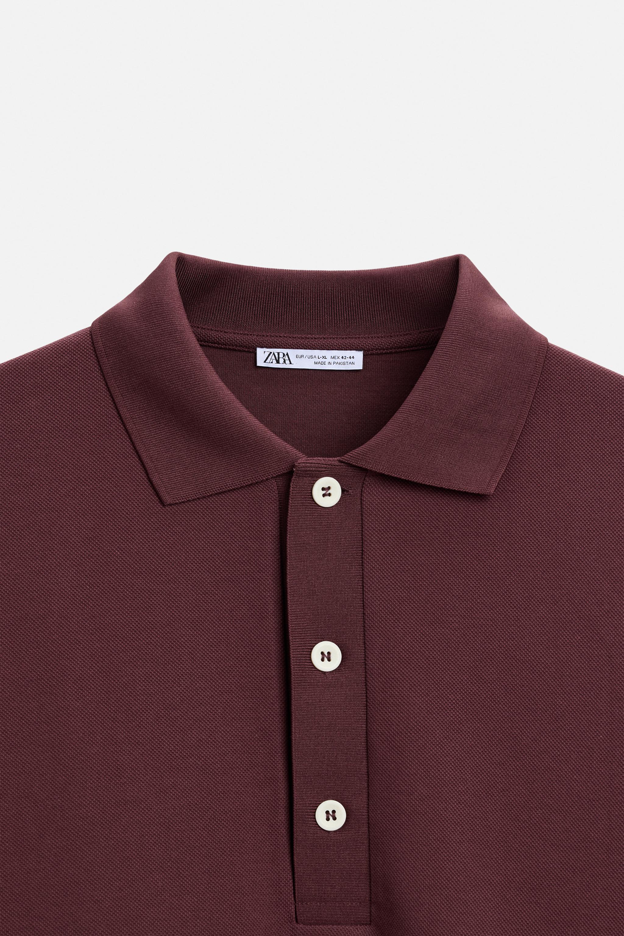 Zara Piqué Textured Polo Shirt International Shipping